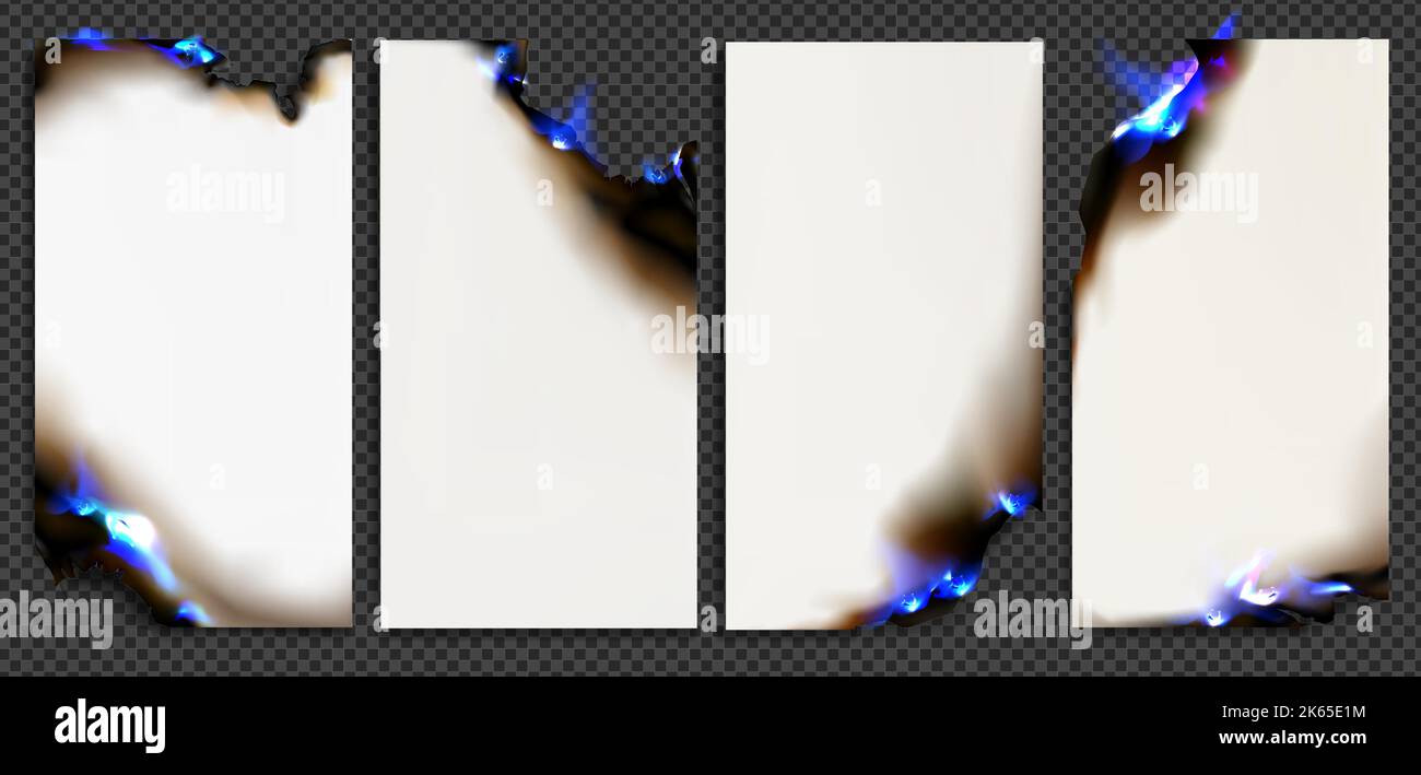 Burn paper with blue fire, isolated burning cards in flame. Vertical ...