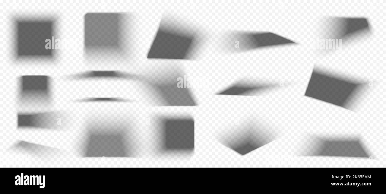 Box shadows square overlay effect. Realistic transparent shades set falling from objects on ...
