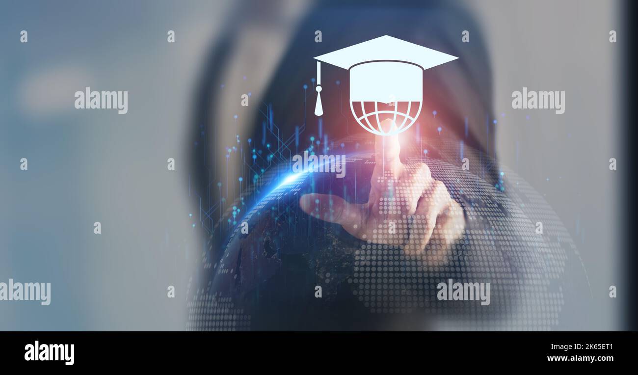 E-learning technology concept. Online education, webinar, online ...