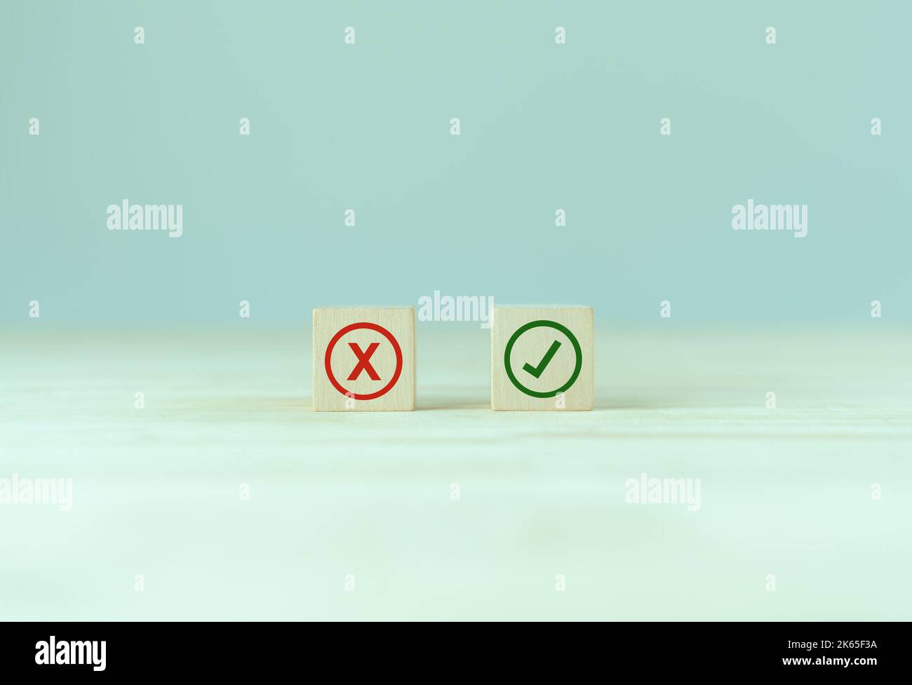 Regulatory compliance, project feasibility concept. Tick and cross ...