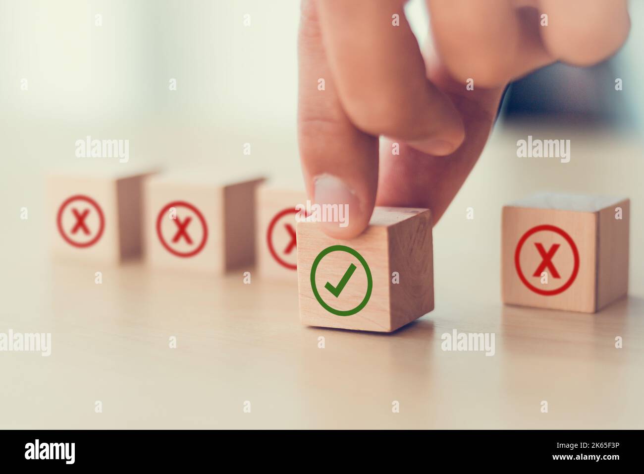 Regulatory compliance, project feasibility concept. Tick and cross ...