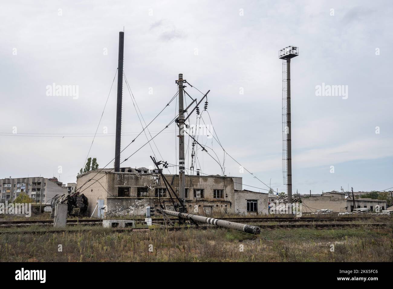 Lyman, Ukraine. 8th Oct, 2022. The damaged rail station seen in Lyman ...