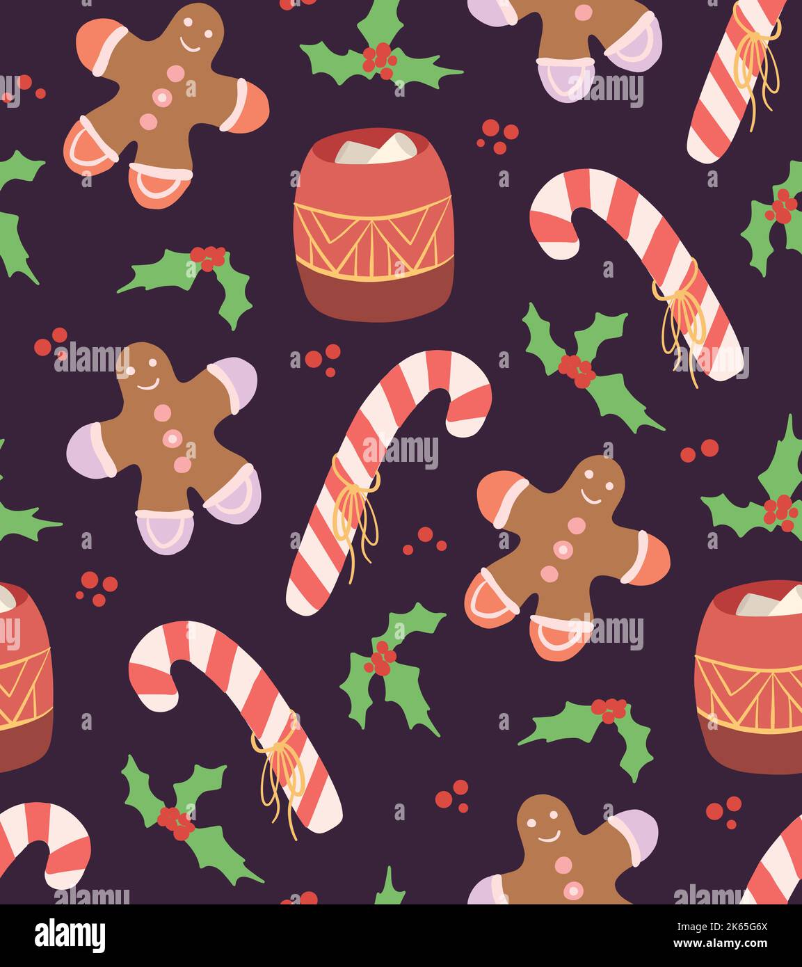 Vector seamless Christmas pattern. New year wallpaper with flat hand ...