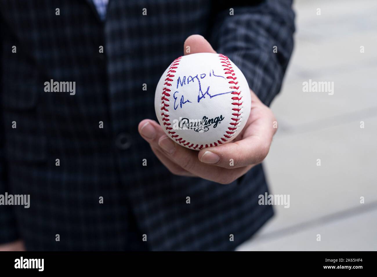 Mayor Eric Adams autographed baseball for Ukrainian national baseball ...