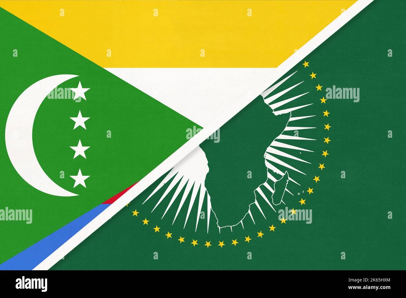 African Union and Comoros island national flag from textile. Africa ...