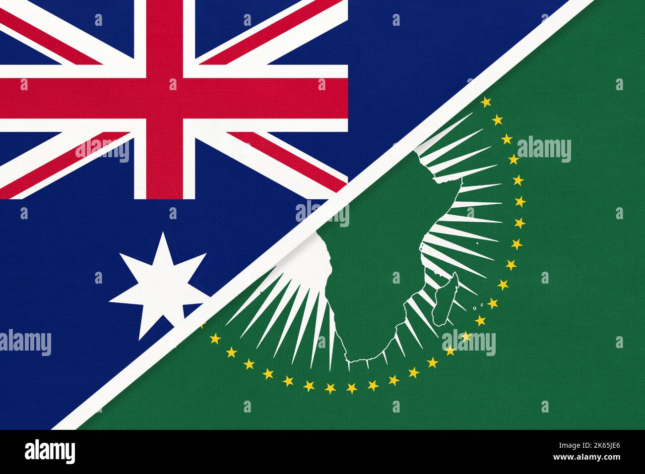 African Union and Australia national flag from textile. Africa ...
