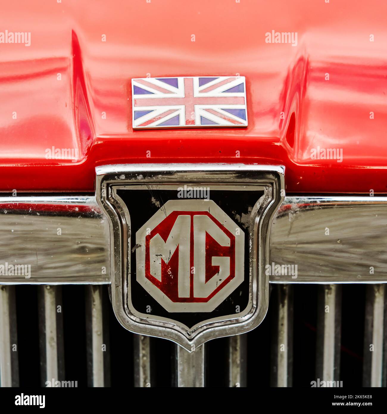 MG emblem slightly peeling off on chrome grille of the former British ...