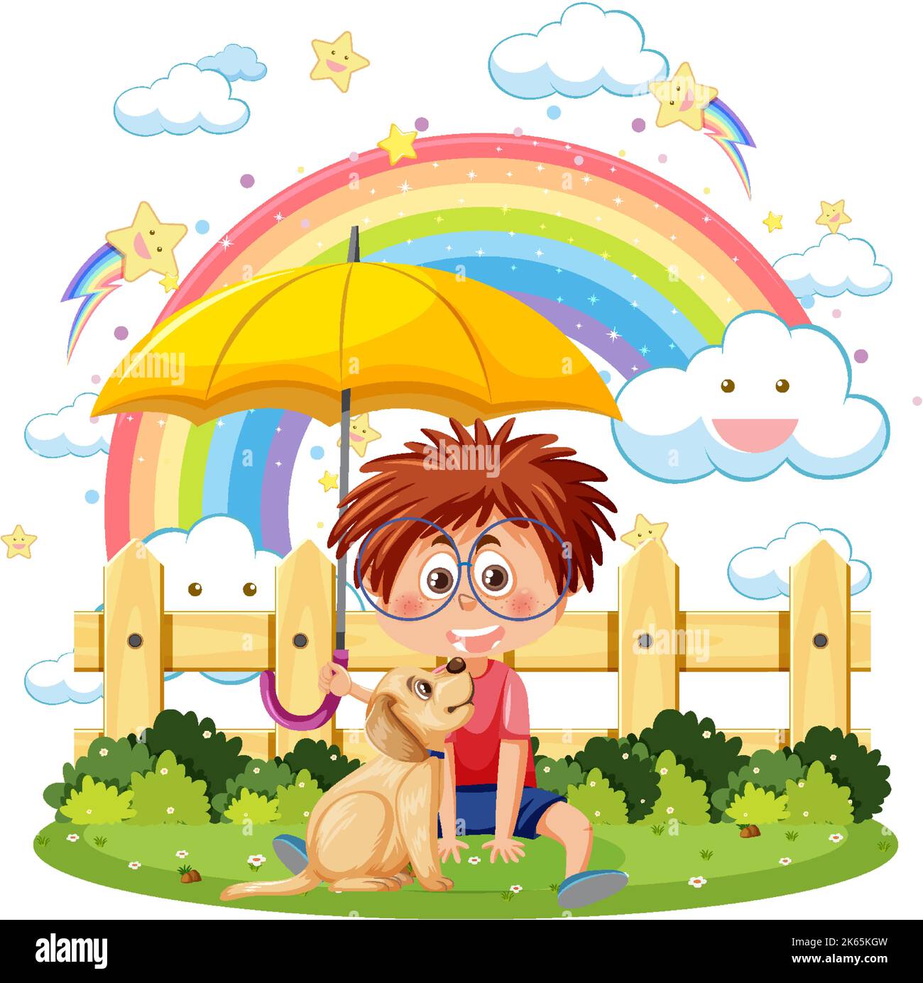 Cute boy with his dog illustration Stock Vector Image & Art - Alamy