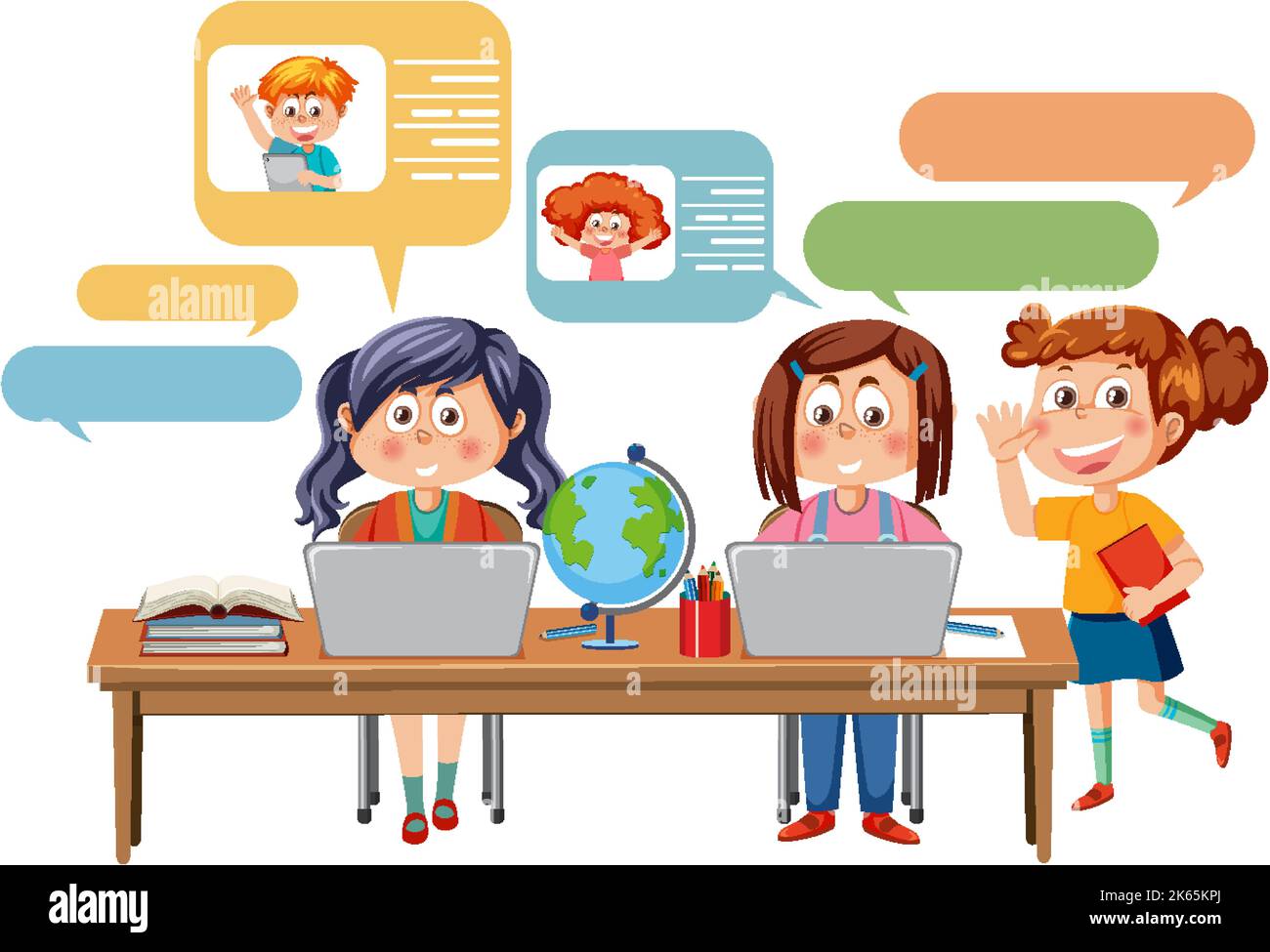 Children using laptop vector concept illustration Stock Vector Image ...