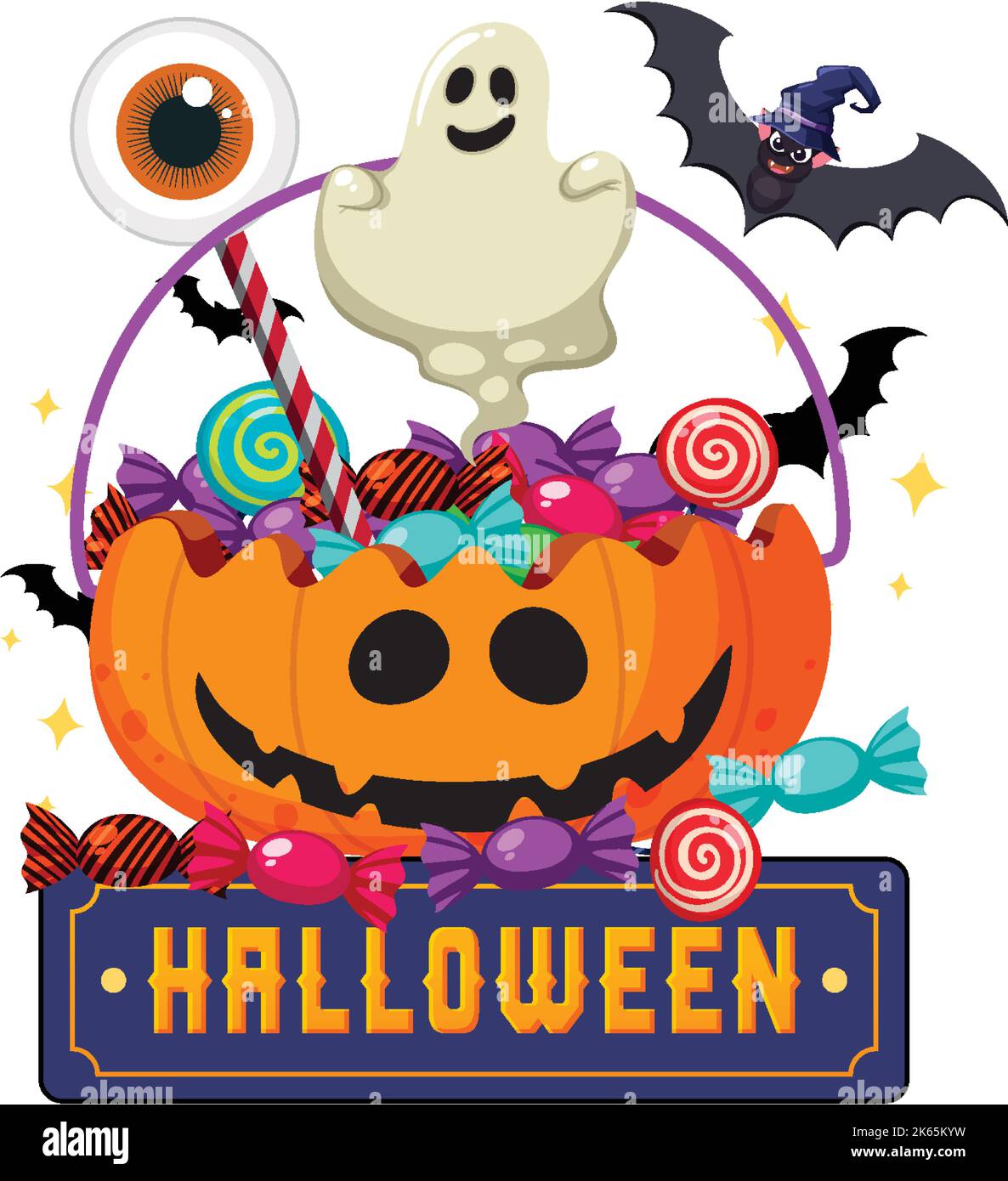 Happy Halloween Text Logo Cartoon Concept illustration Stock Vector ...