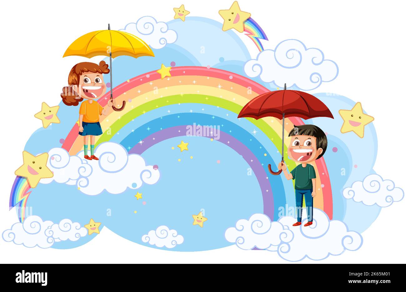 Happy children with rainbow illustration Stock Vector Image & Art - Alamy