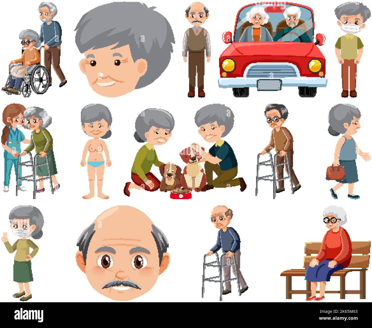 Collection of elderly people icons illustration Stock Vector Image ...
