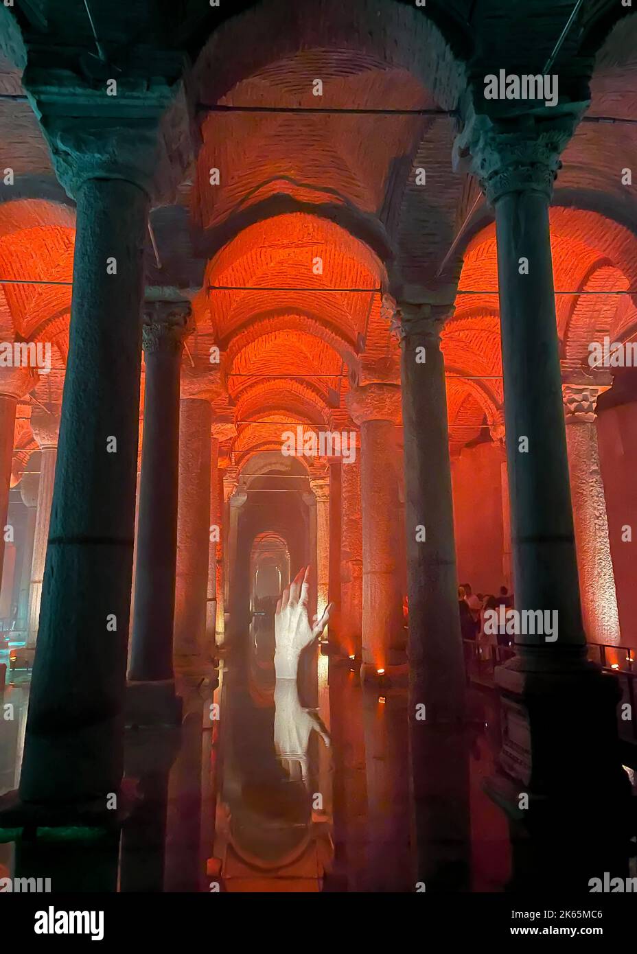 Basilica Cistern with red orange ambient lights. Landmarks of Istanbul ...