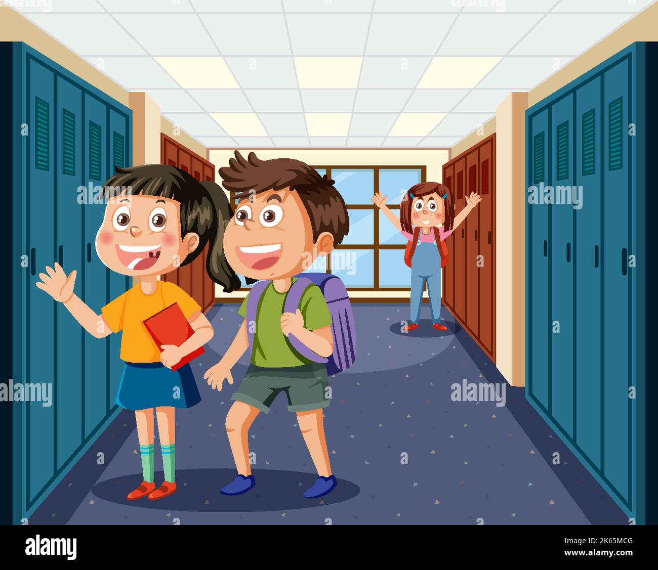 Locker room scene with school kids illustration Stock Vector Image ...