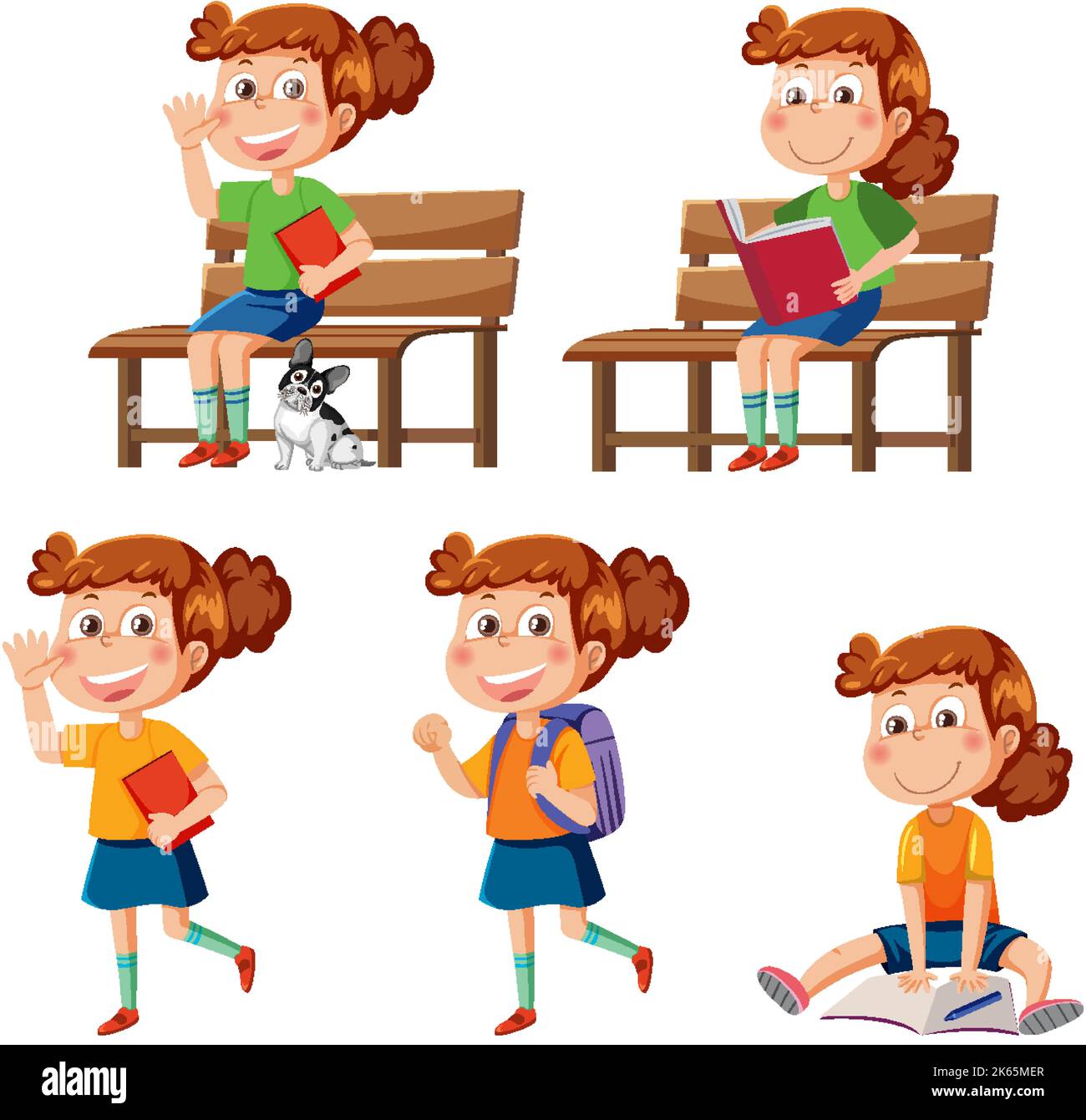 Set of girl doing different activities illustration Stock Vector Image ...