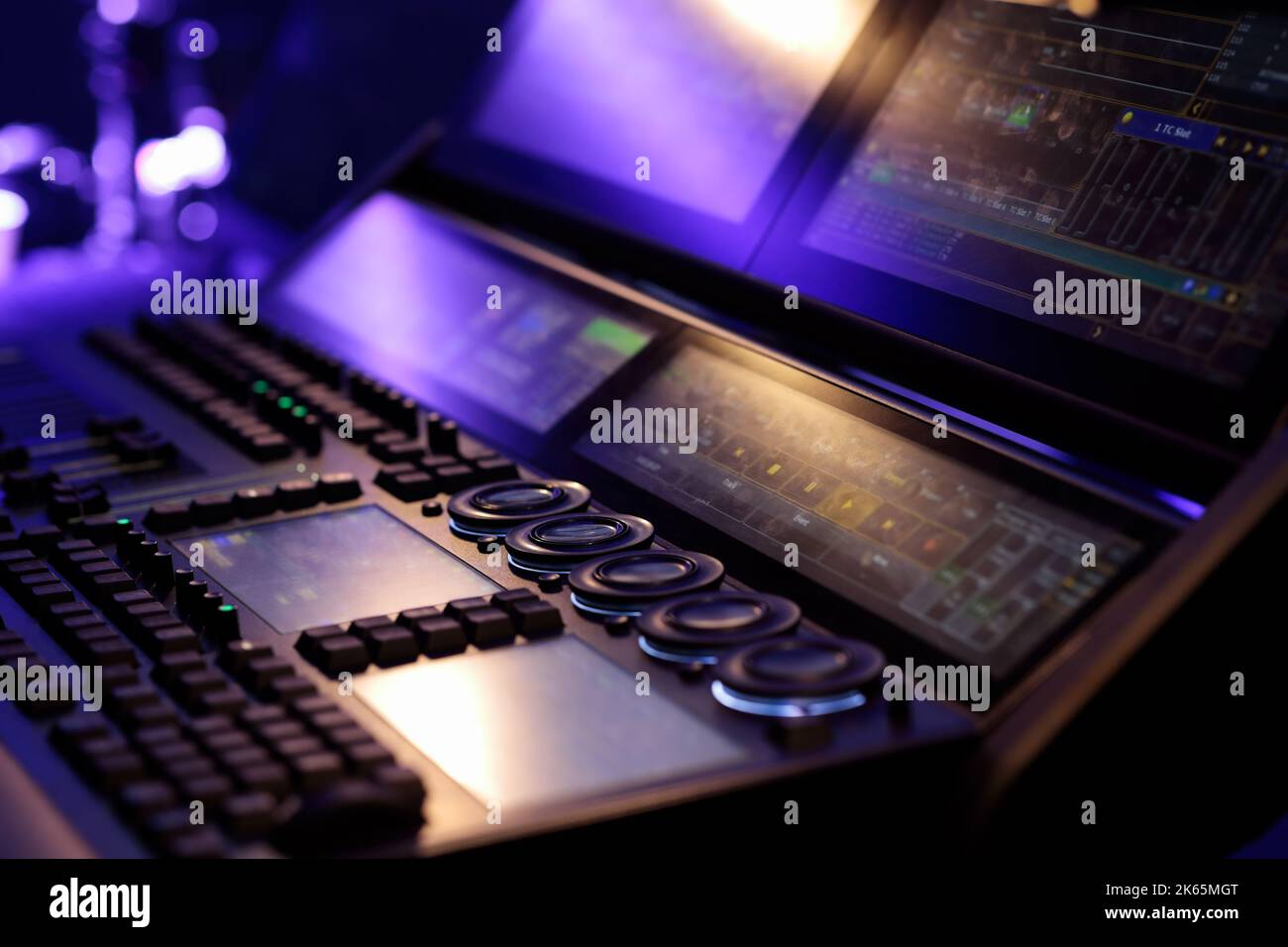 Modern stage lighting control console close up. Selective focus Stock ...