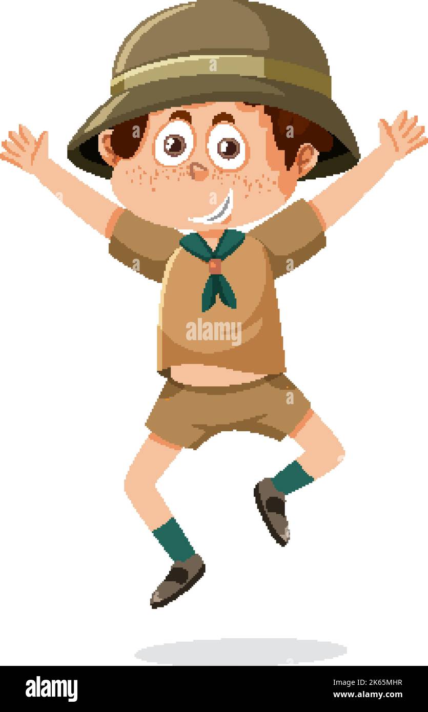 Cute boy scout cartoon character jumping illustration Stock Vector ...