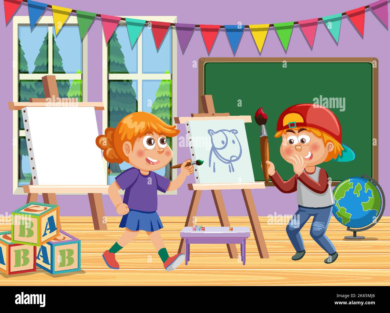 Art classroom with happy students illustration Stock Vector Image & Art ...