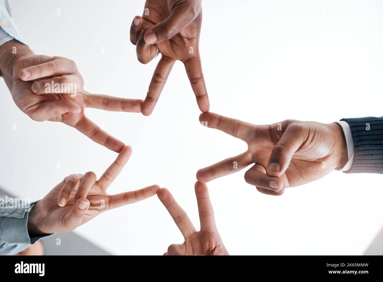 Support, community and peace sign with hands of business people in ...