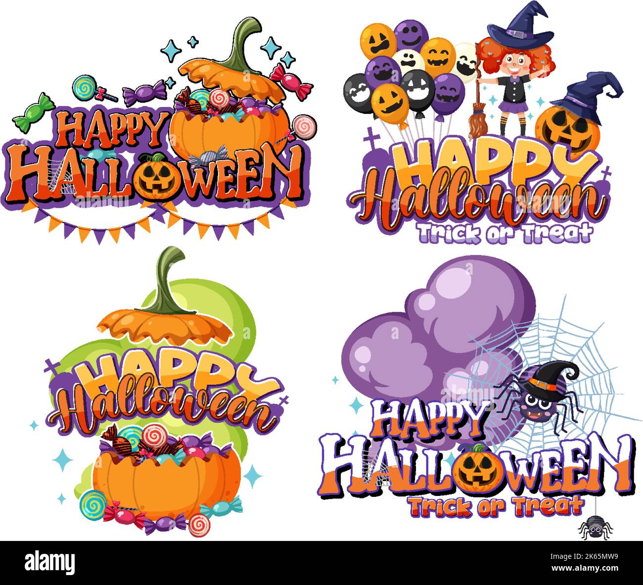 Set of happy halloween font logos illustration Stock Vector Image & Art ...