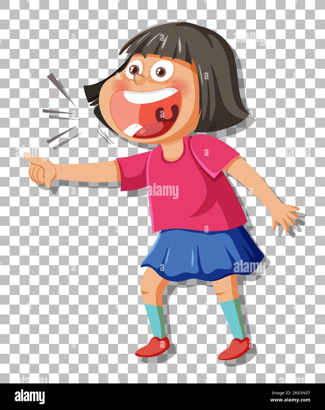 Happy girl cartoon character on grid background illustration Stock ...