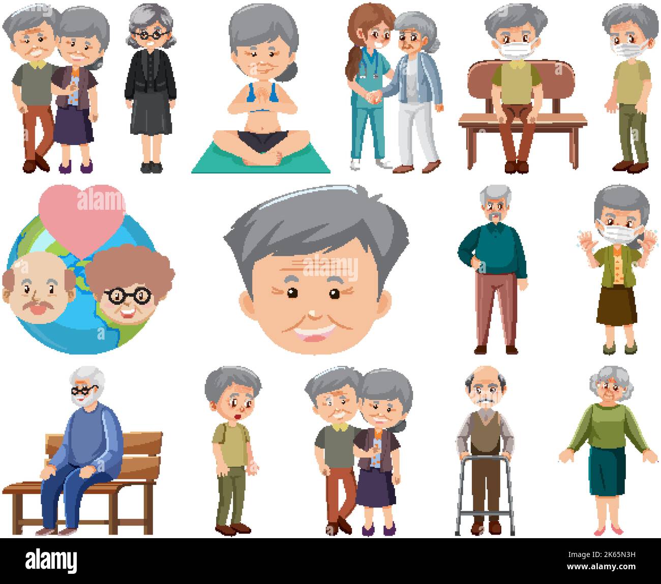 Collection of elderly people icons illustration Stock Vector Image ...