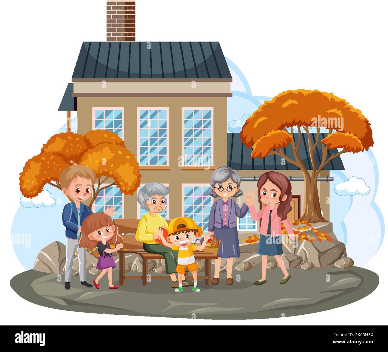 Happy family infront of the house on white background illustration ...