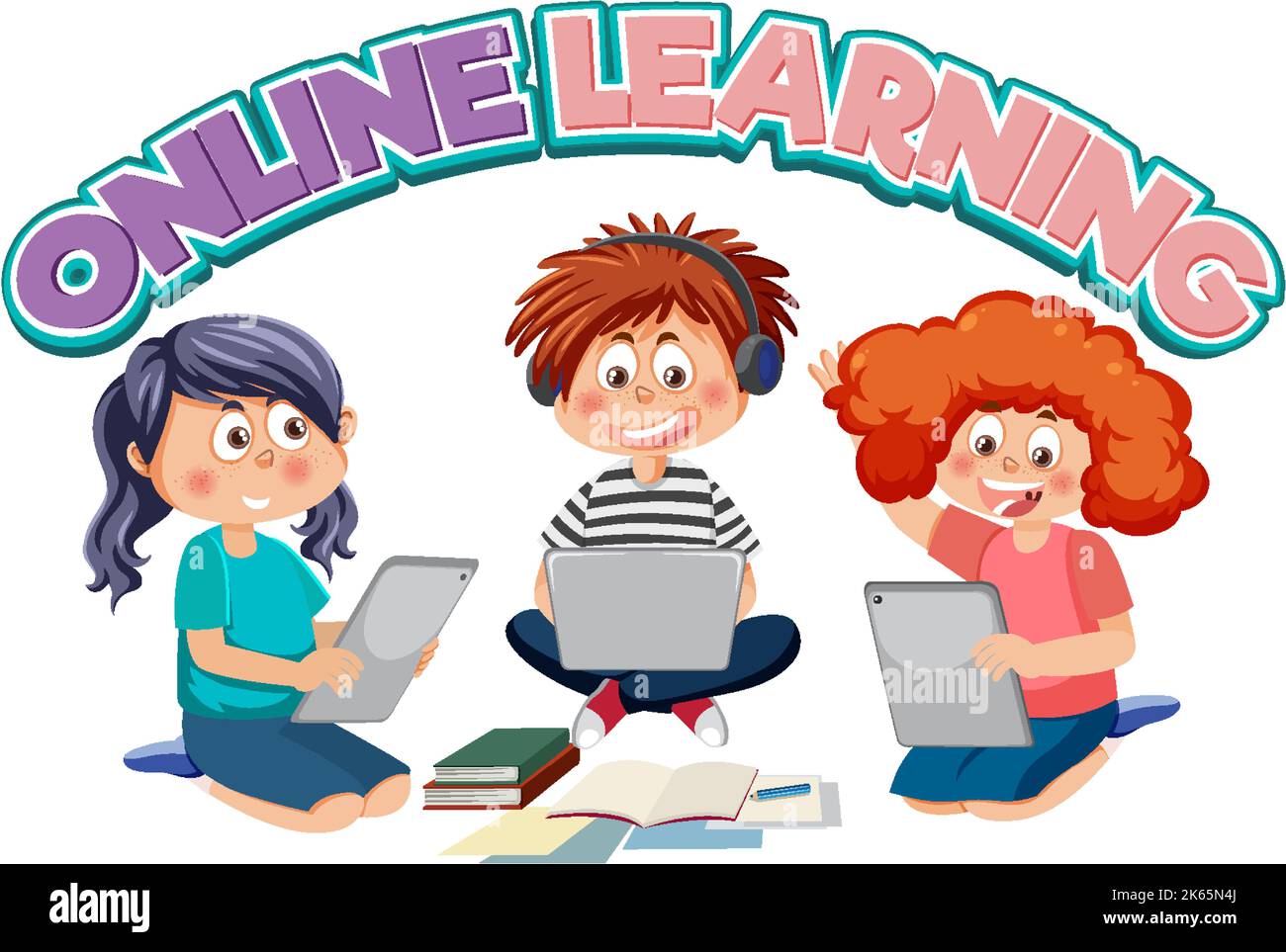 Online learning word with kids illustration Stock Vector Image & Art ...