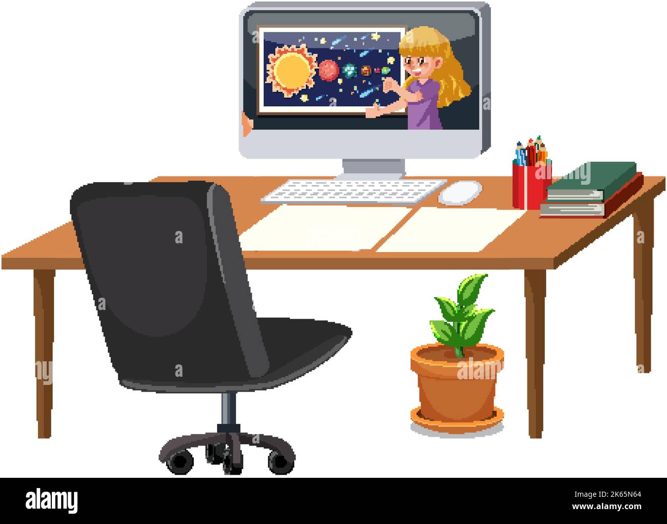 Computer and stationary on the desk illustration Stock Vector Image ...
