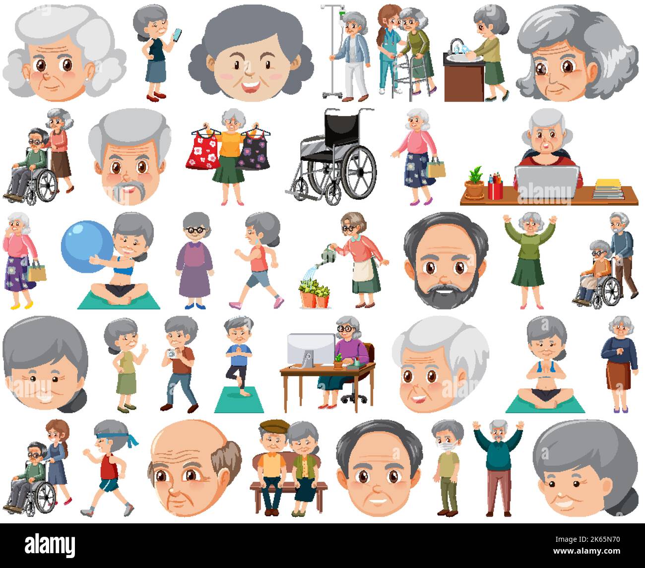 Collection of elderly people icons illustration Stock Vector Image ...
