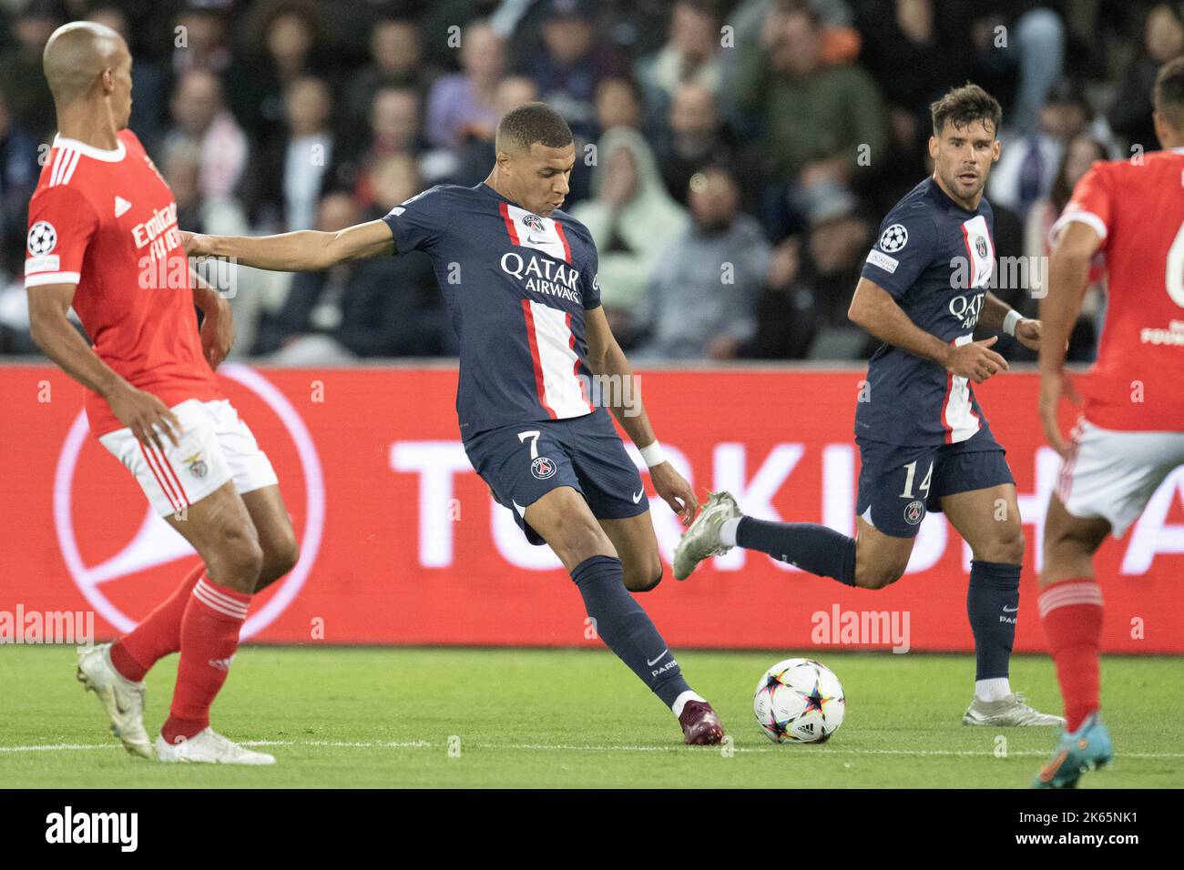 Kilian Mbappe of Paris Saint-Germain in action during the Champions ...