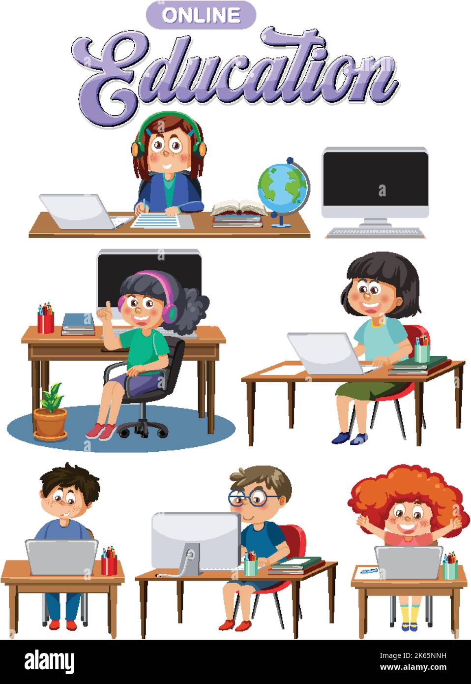Online education with cartoon character illustration Stock Vector Image ...