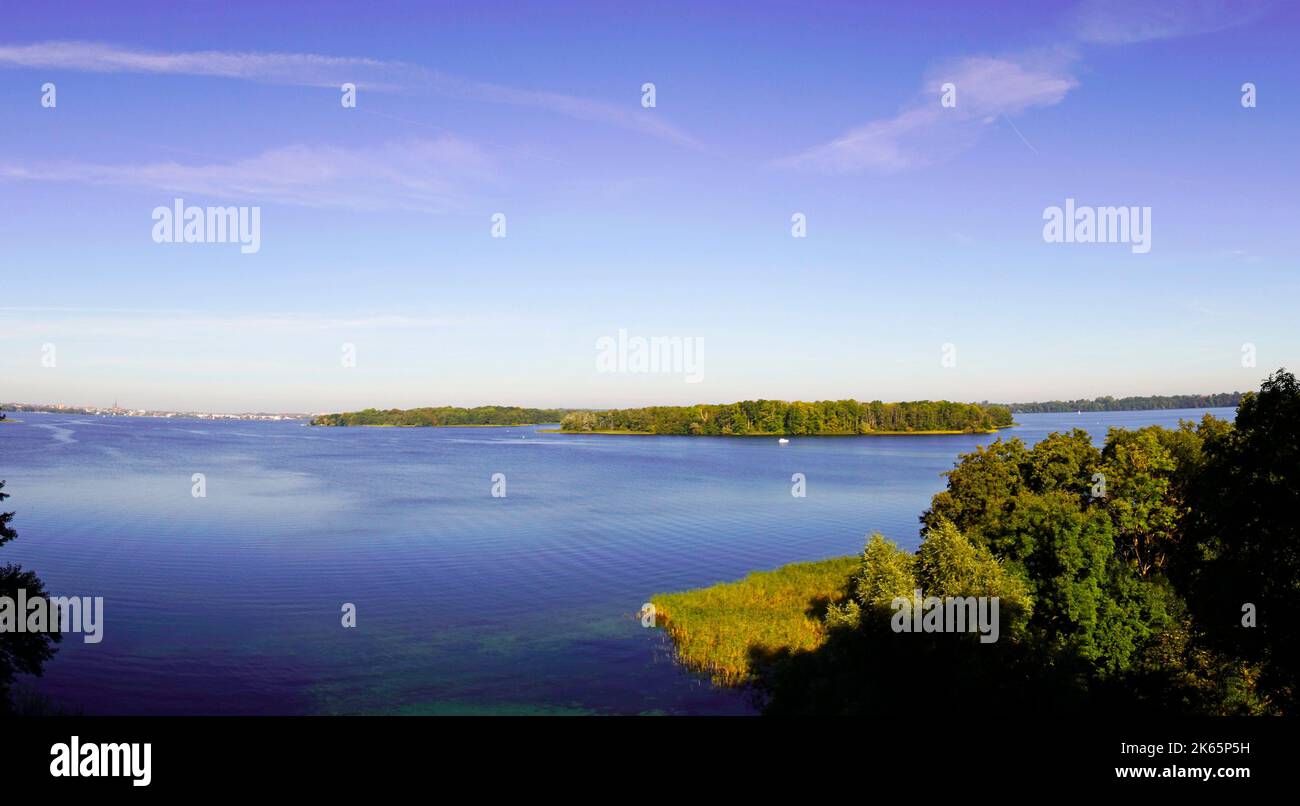 View from the Reppiner Castle in Schwerin on Lake Schwerin and the ...