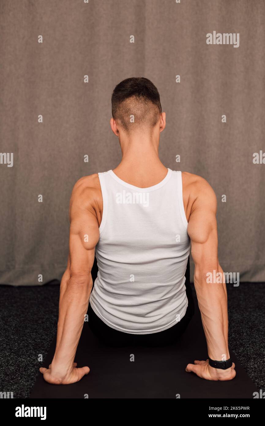 The back of a athlete. Muscles on the hands. Rear view. Fitness Yoga ...