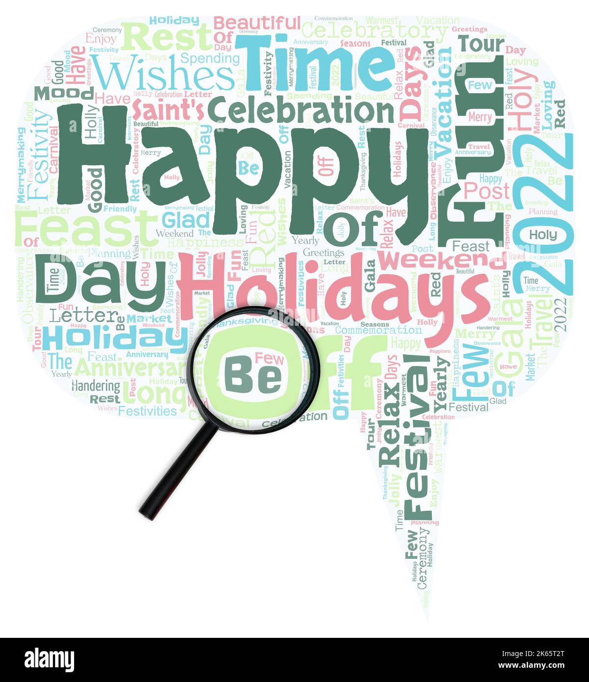 Big word cloud in the shape of dialog box with magnifying glass with ...