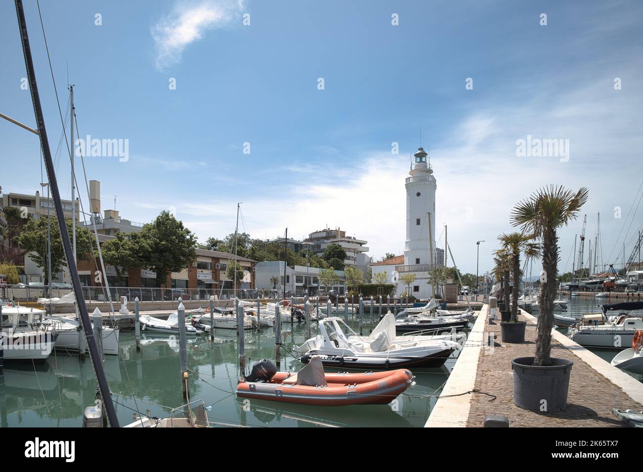 Rimini port ocanal with the white lighthouse on the Adriatic sea in ...