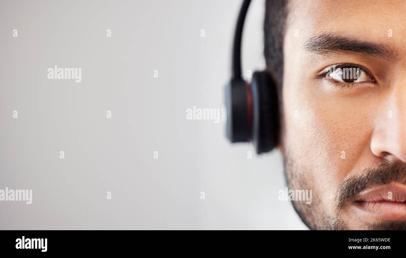 Closeup face of young man listening to music. Portrait of man listening ...