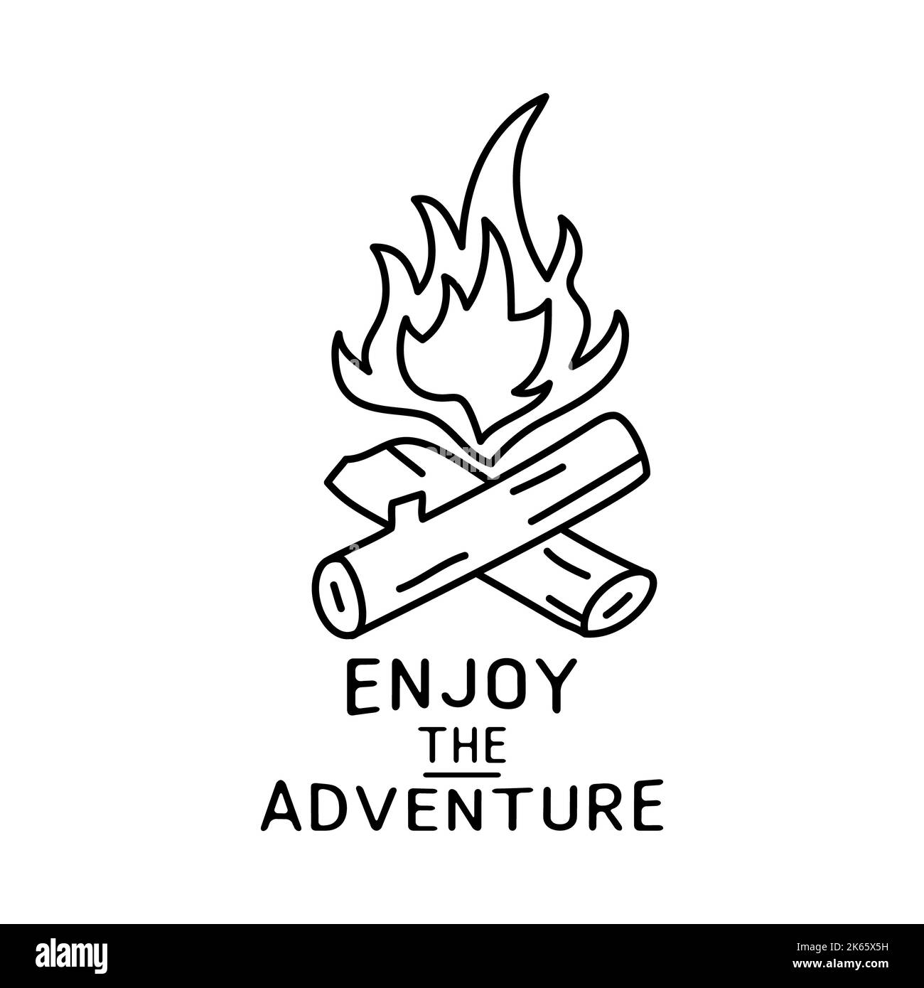 Minimalist logo with bonfire and Enjoy The Adventures inscription Stock ...