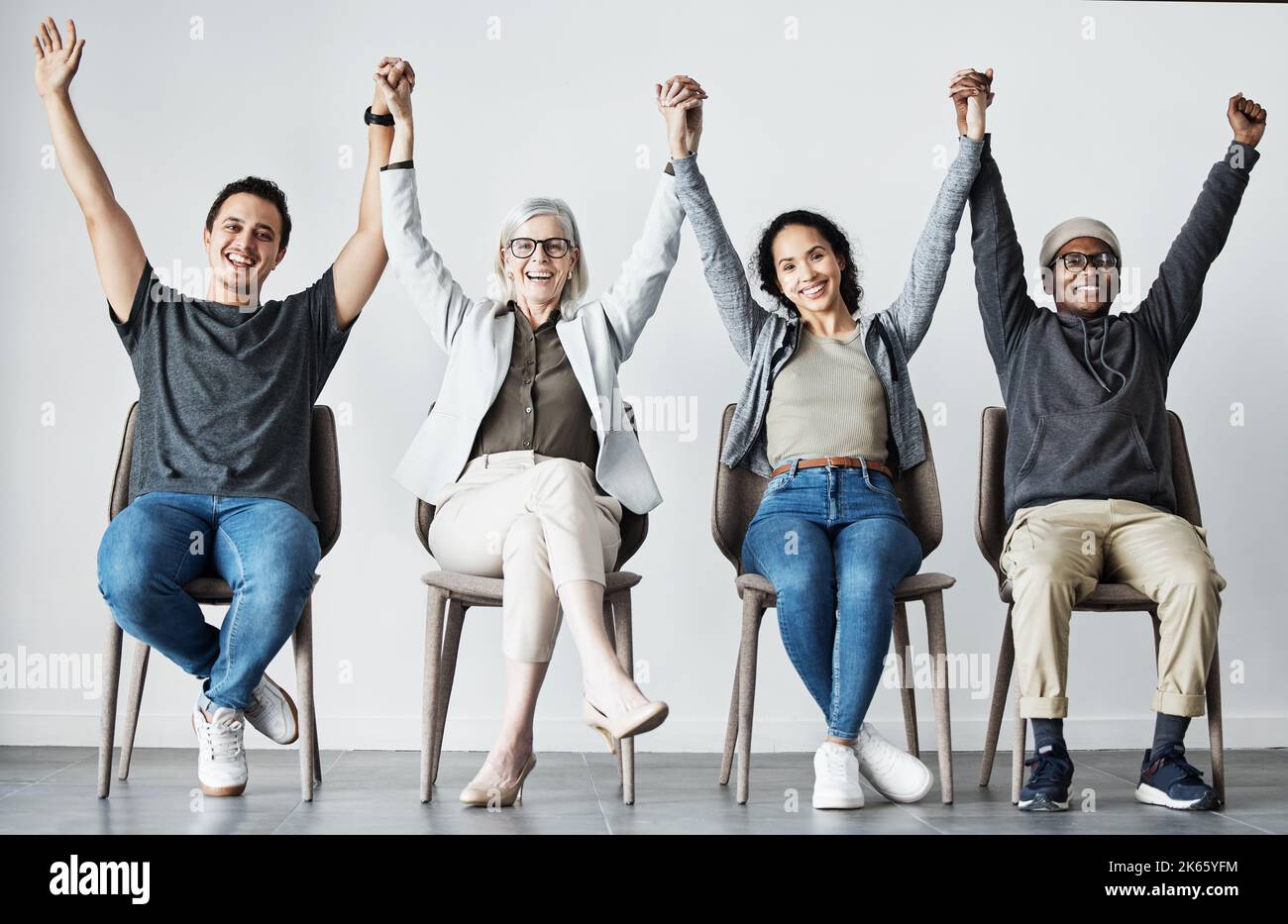 Portrait of diverse recovered addicts. Patients sitting in line at ...