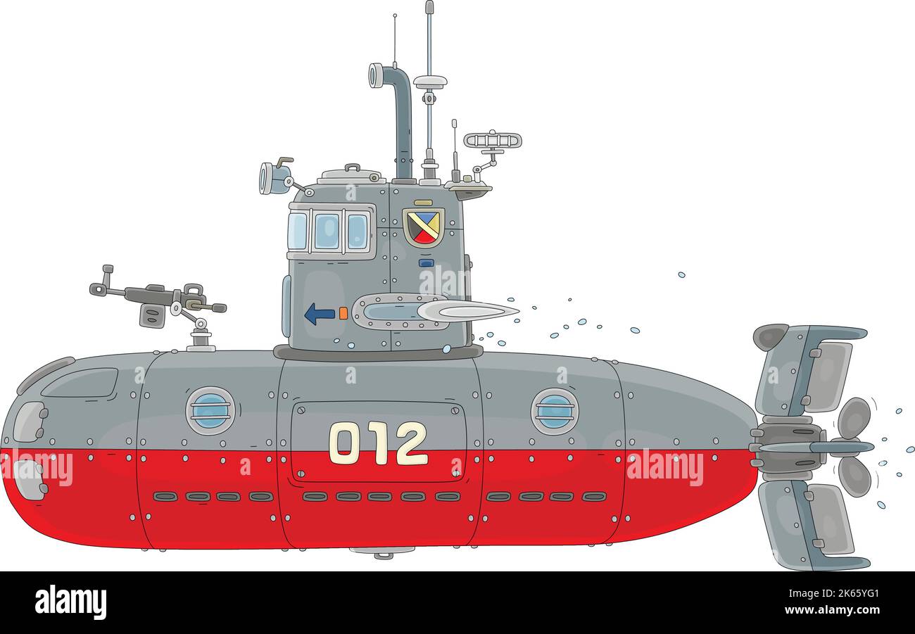 Navy submarine boat equipped with a periscope, armed with torpedoes and ...