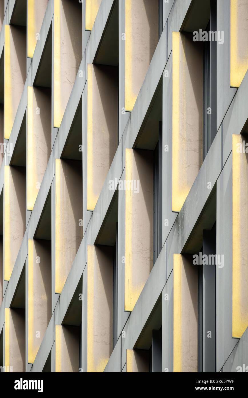 London, England, UK - Golden window ingoes at Two Pancras Square office ...
