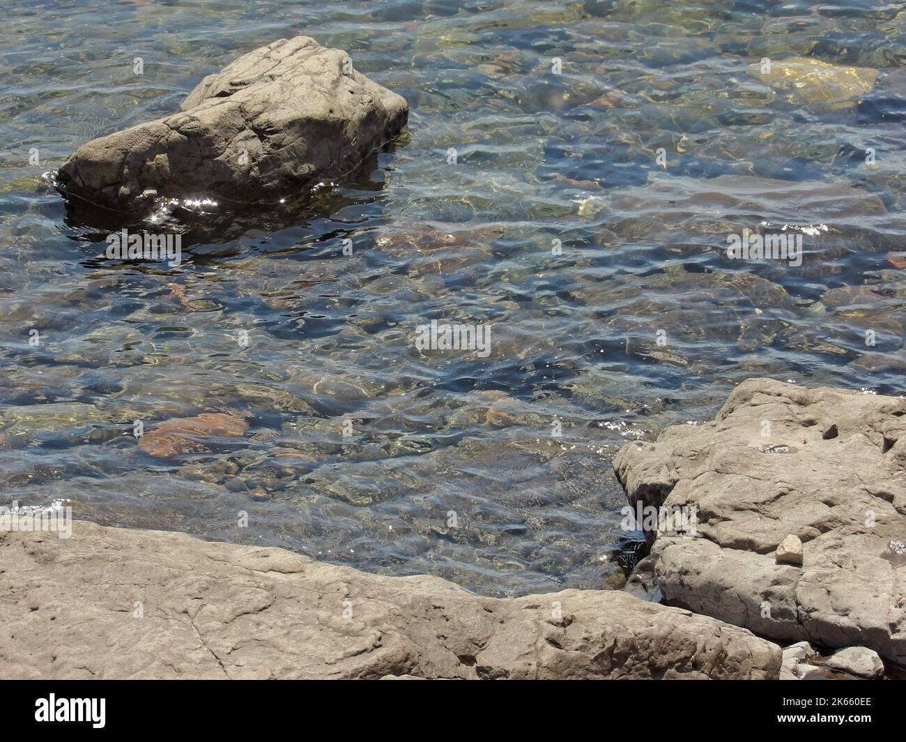 A flowing river water with big rocks Stock Photo - Alamy