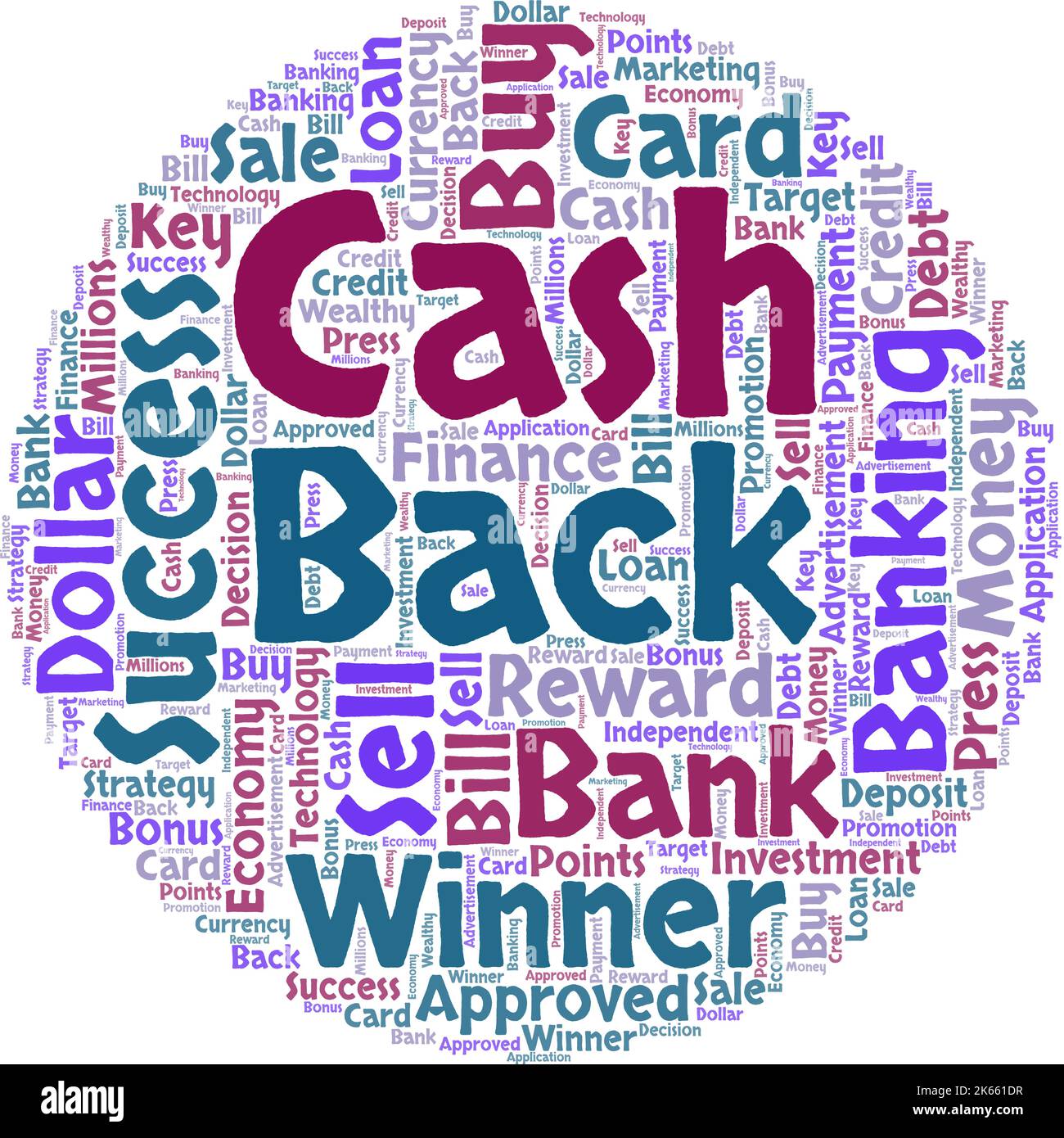 Big word cloud in the shape of circle with words cash back. Incentive ...