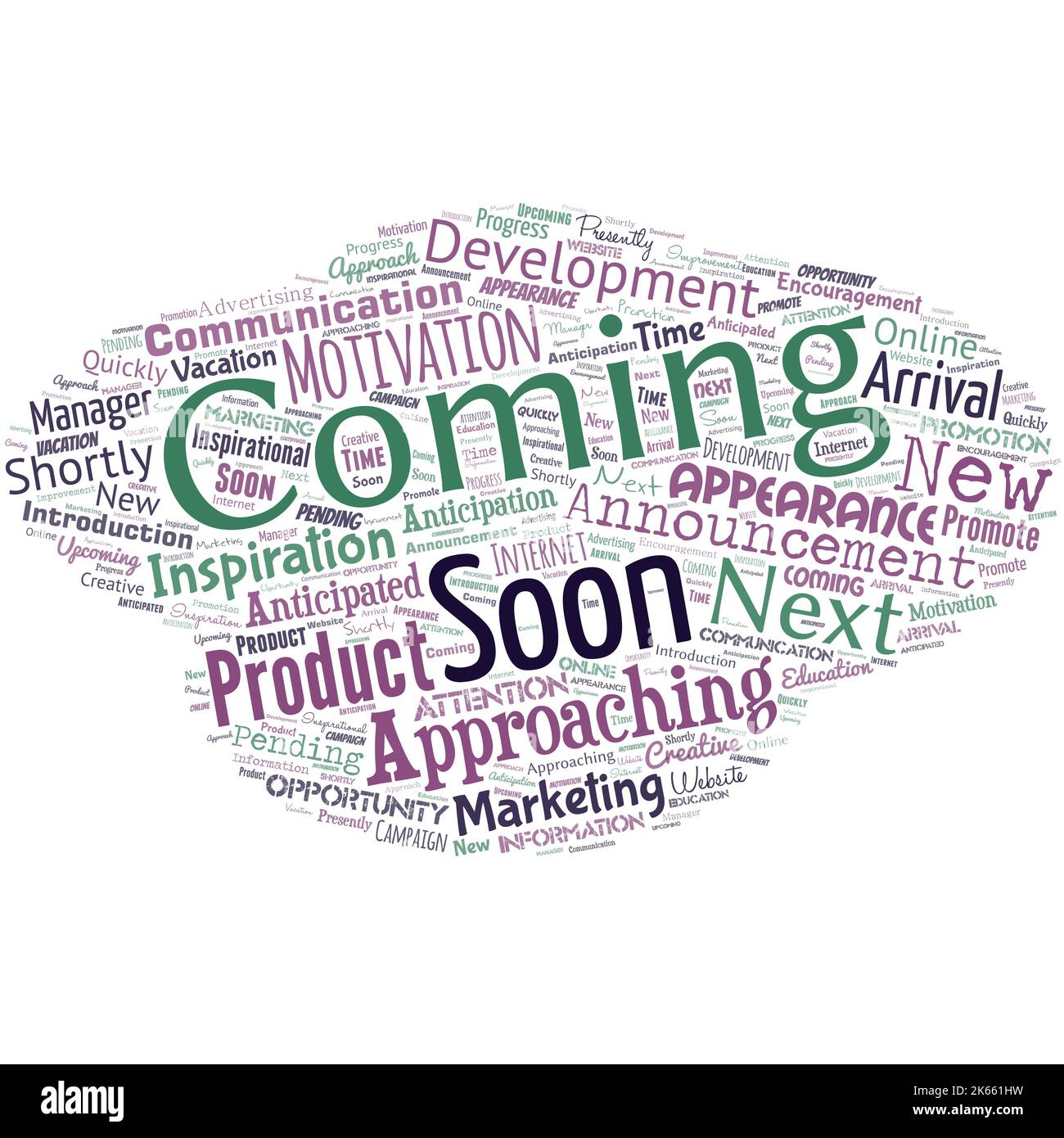 Big word cloud with words coming soon. Something is going to happen in ...