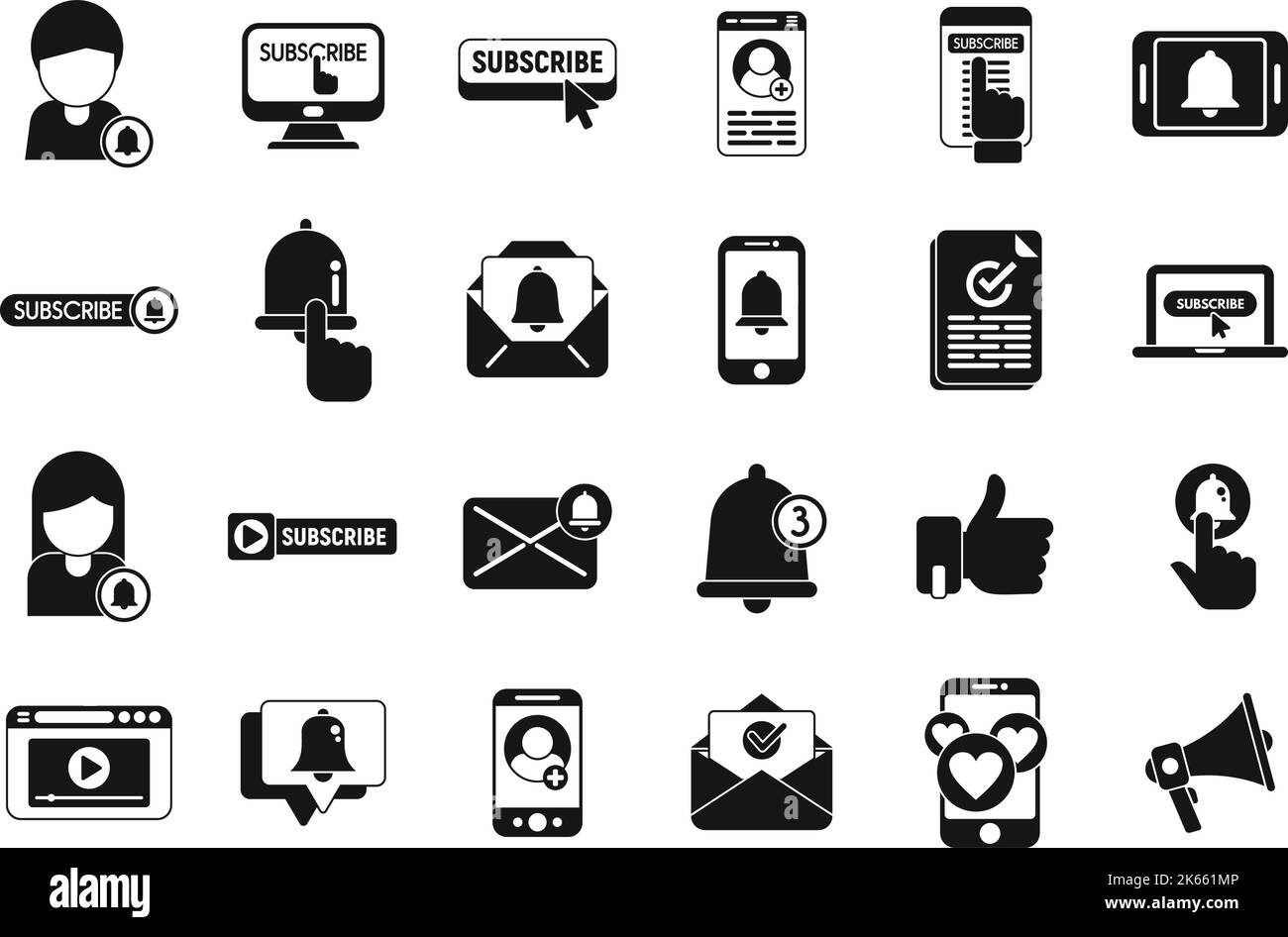 Subscribe icons set simple vector. Button arrow. Social media Stock ...