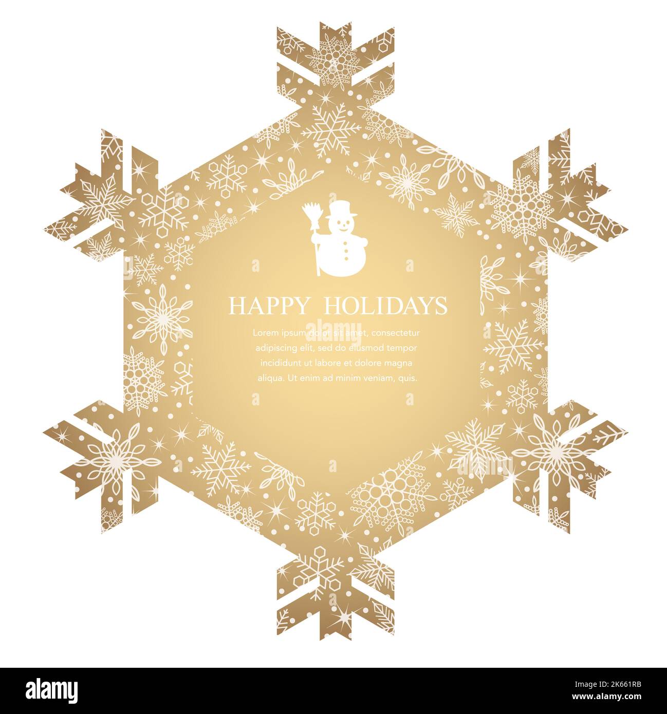 Happy Holidays Vector Gold Snowflake Shape Frame Illustration With ...