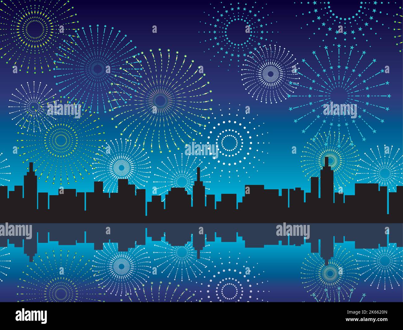 Fireworks Background With Dark Blue Sky And Text Space. Vector ...