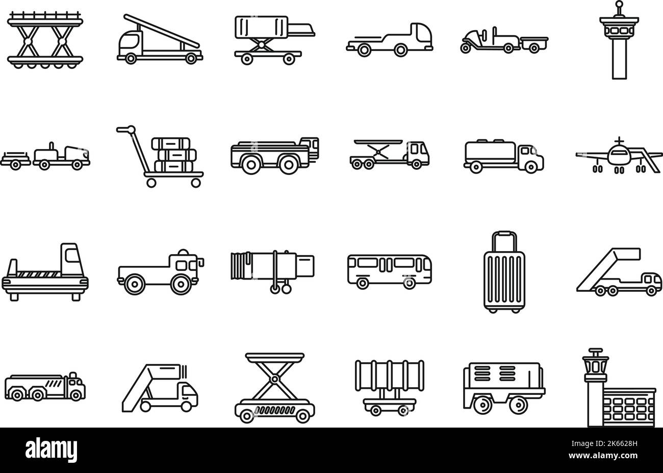 Airport ground support service icons set outline vector. Cargo aero ...