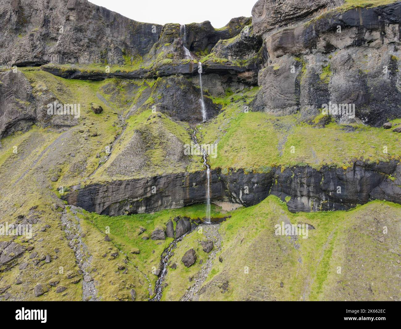Drone view at Fossalar waterfall on Iceland Stock Photo - Alamy