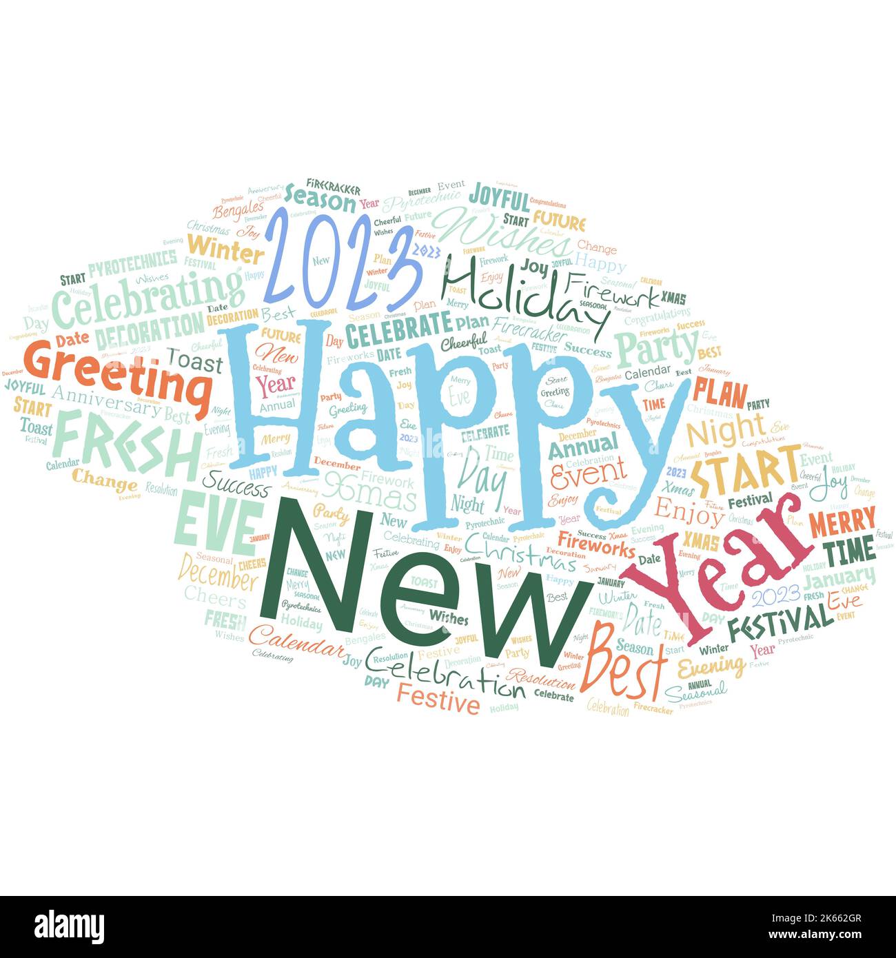 Big word cloud in the shape of UFO with words Happy New Year 2023 ...